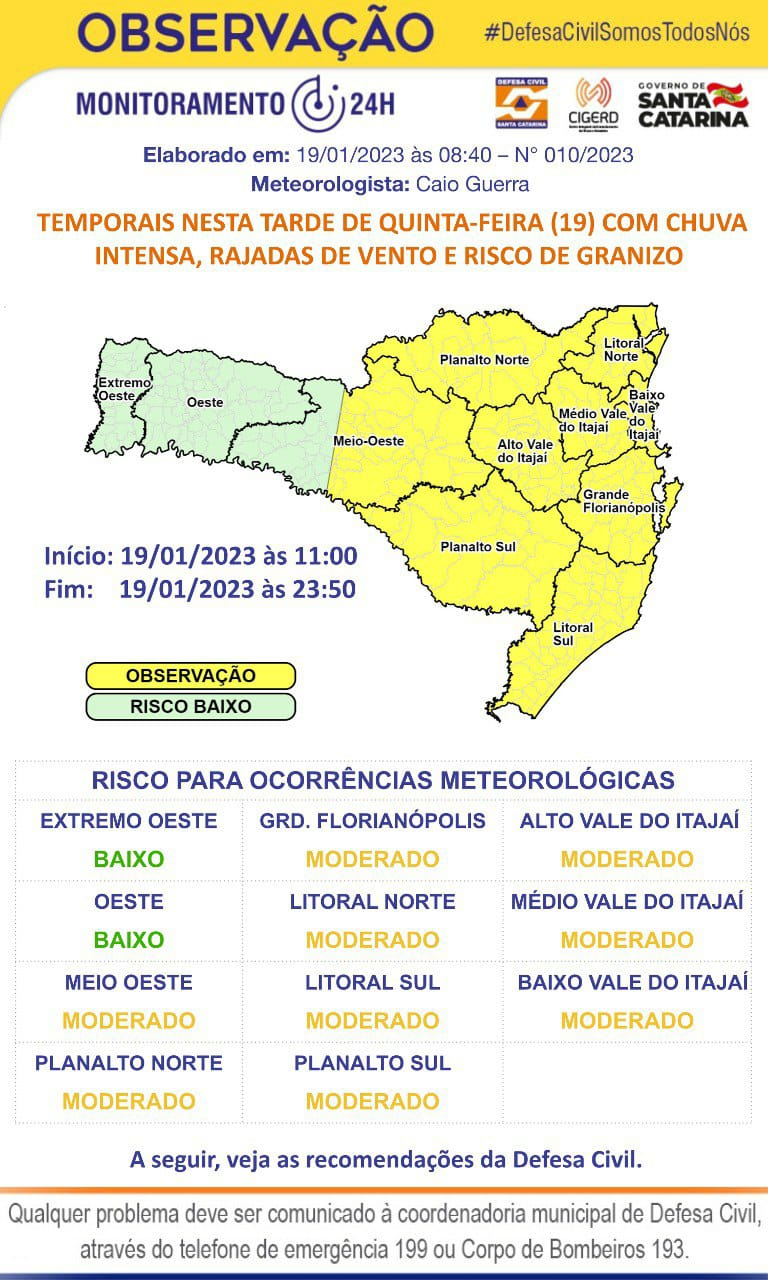 Brusque em observação para possível chuva intensa, rajadas de vento e ...